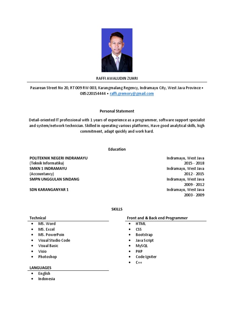 CV Raffi | PDF | Java (Programming Language) | Information Technology