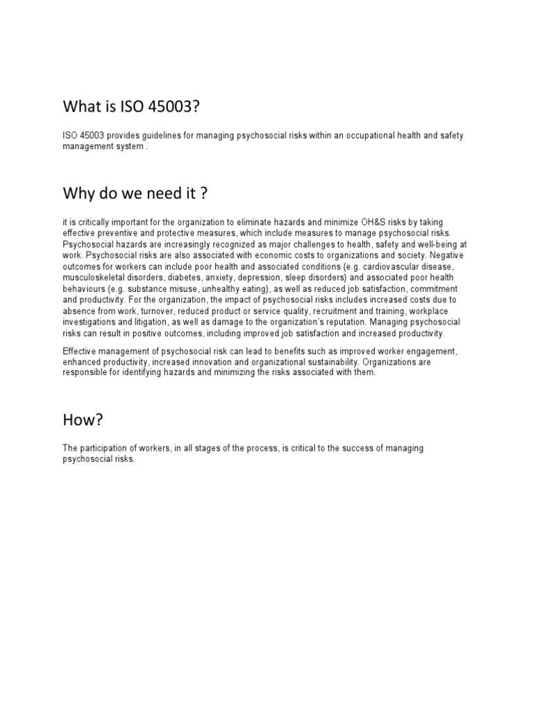 ISO 45003: Managing Psychosocial Risks | PDF