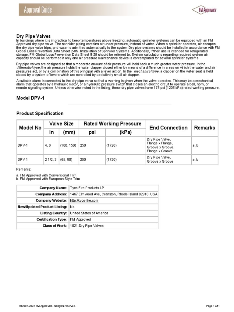 Tyco DPV-1 Dry Pipe Valve Overview | PDF