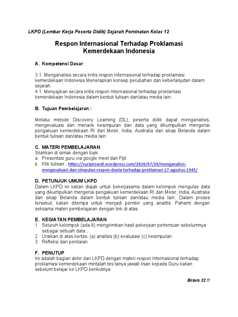 LKPD Sejarah M 12-Ips 20-Juli-2020 | PDF