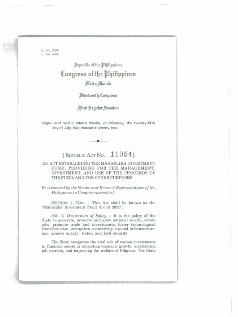 Republic Act No. 11954 Maharlika Fund | PDF