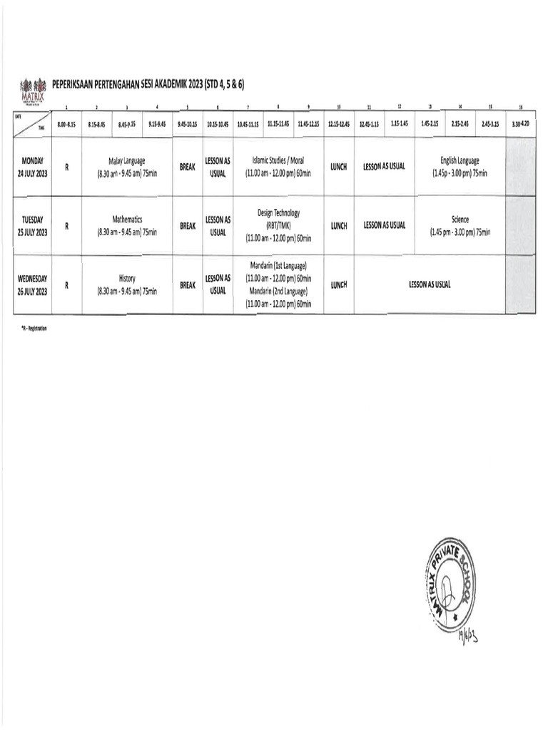Exam Timetable STD 4,5,6 | PDF