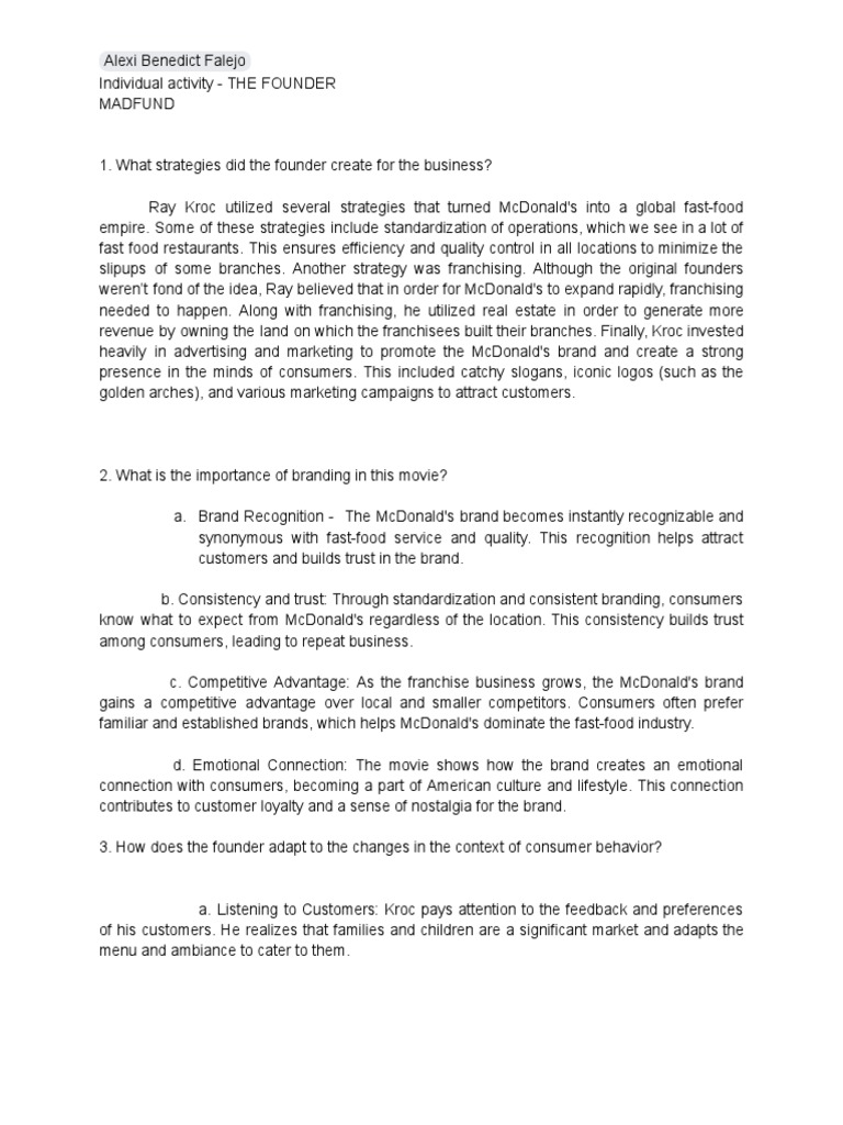 Individual Activity The Founder | PDF | Brand | Mc Donald's