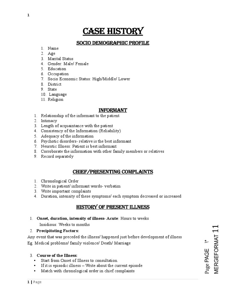 Comprehensive Patient Case History Guide | PDF | Mental Disorder | Anxiety