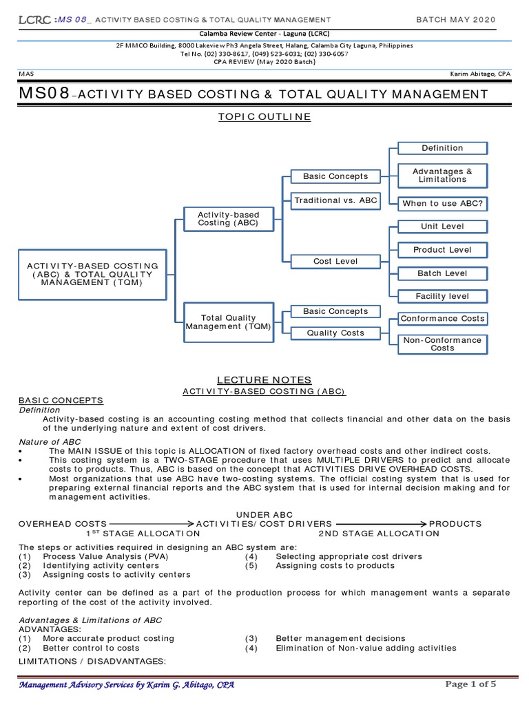 Ms08 Activity Based Costing Abc Total Quality Management Tqm