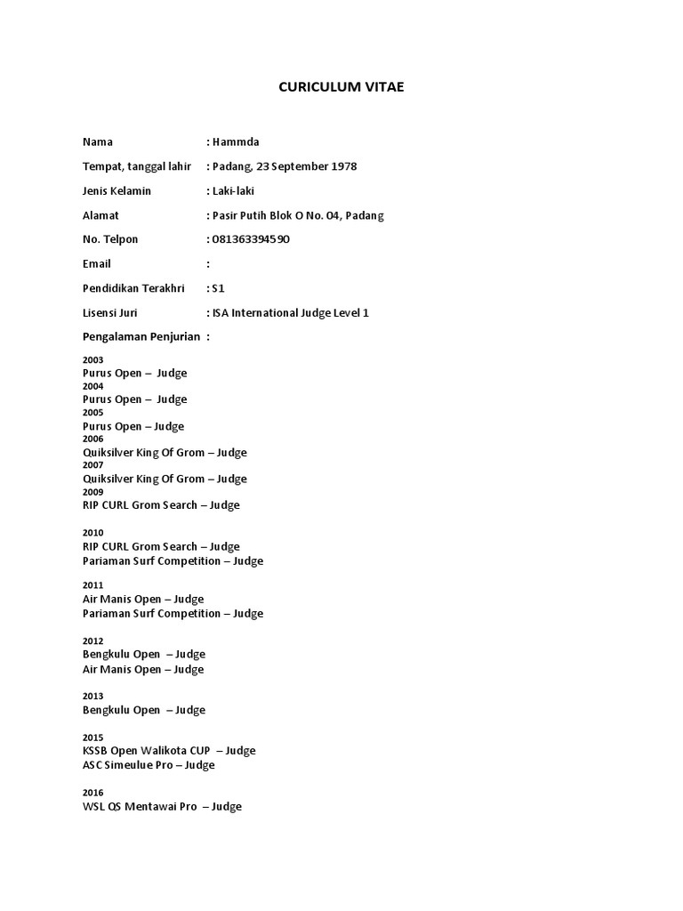 Surf Competition Judges' CVs | PDF | Travel