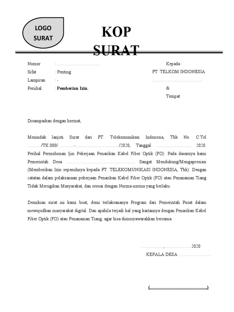 Master Surat Balasan Izin Desa | PDF