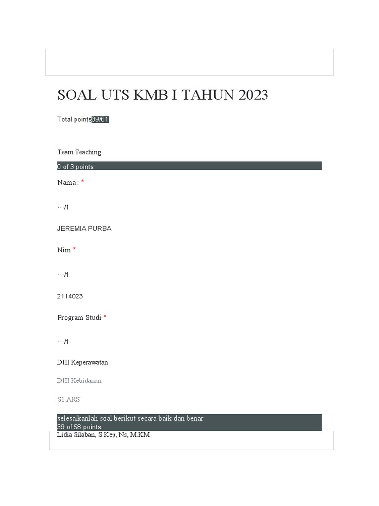Soal (Uts) KMB I | PDF