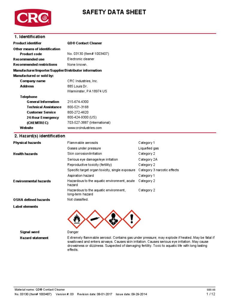 CRC Contact Cleaner MSDS | PDF