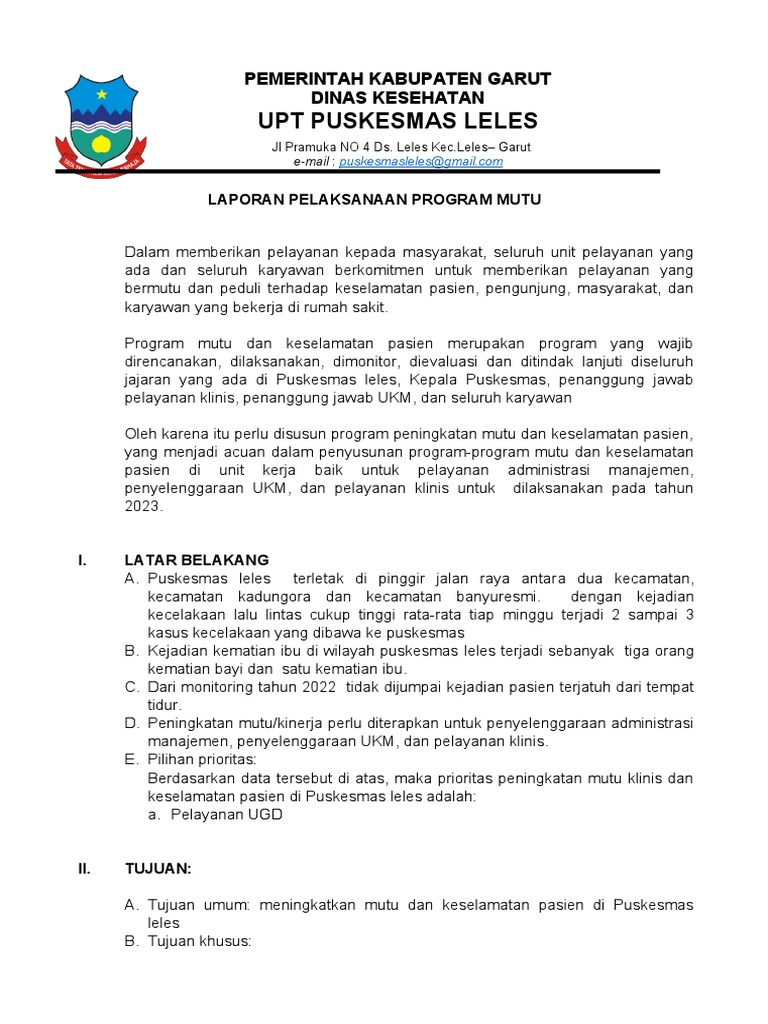 Laporan Mutu Puskesmas Leles | PDF