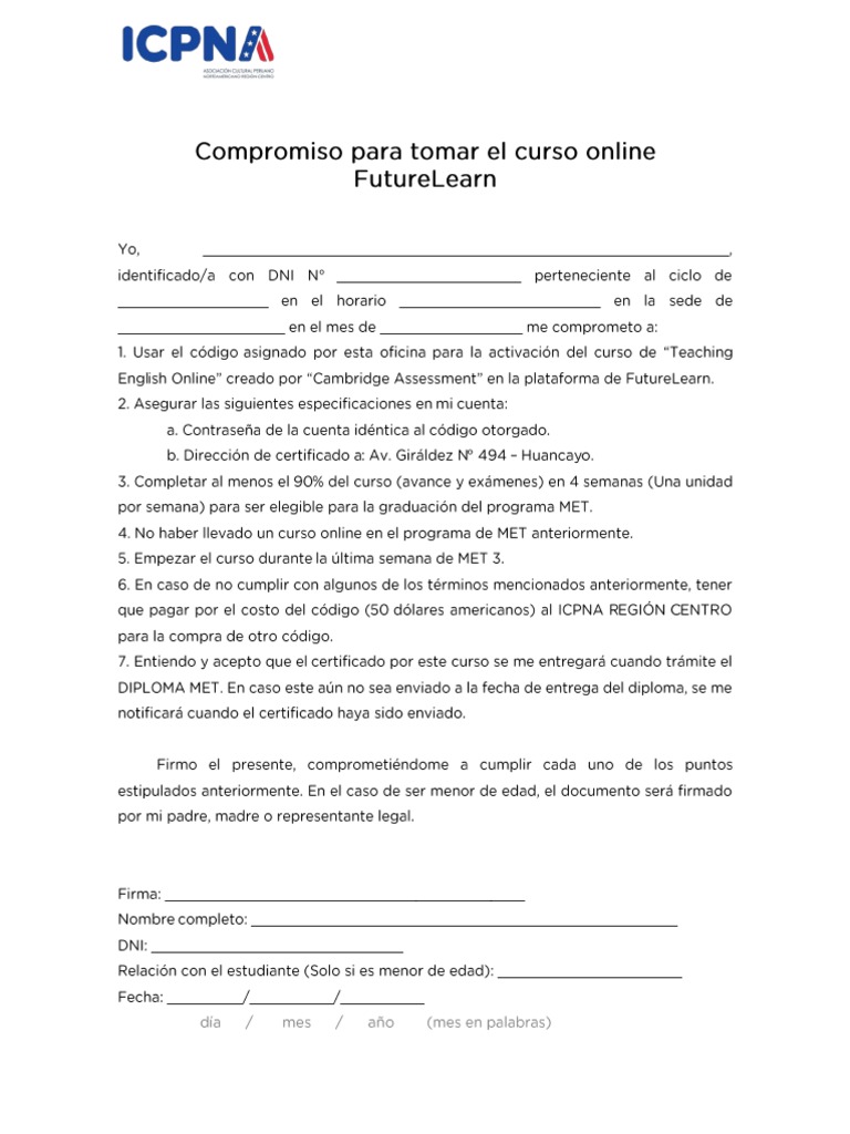 Compromiso para Tomar El Curso Online Mayo 2023 | PDF