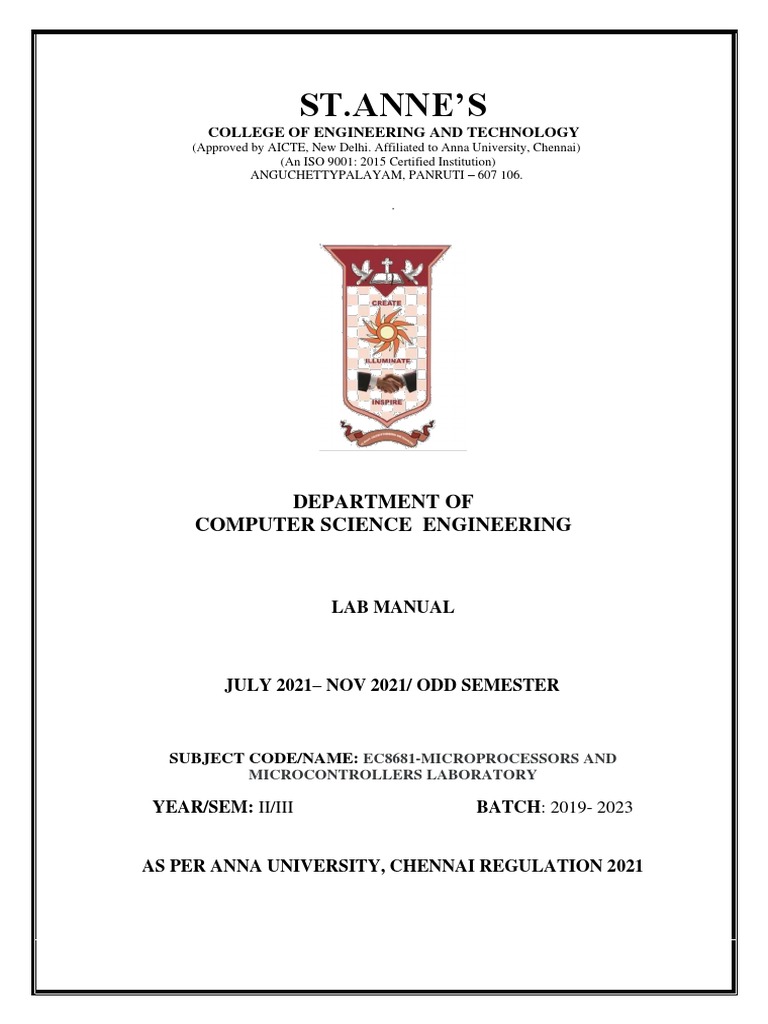 Ec8681-Microprocessors and Microcontrollers Laboratory-1053372192-Cse ...