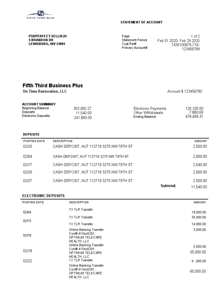 Fifth Third Bank Statement Summary | PDF | Debit Card | Banking Technology