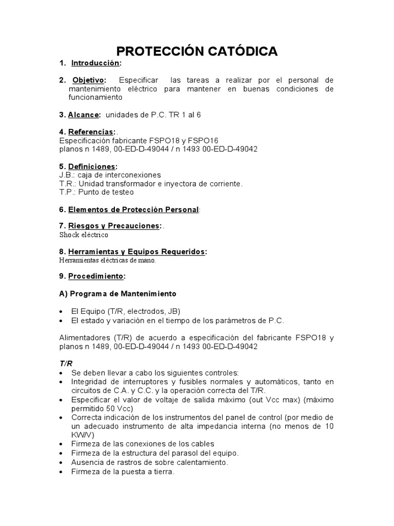 Procedimiento de Protecciòn Catòdica | PDF