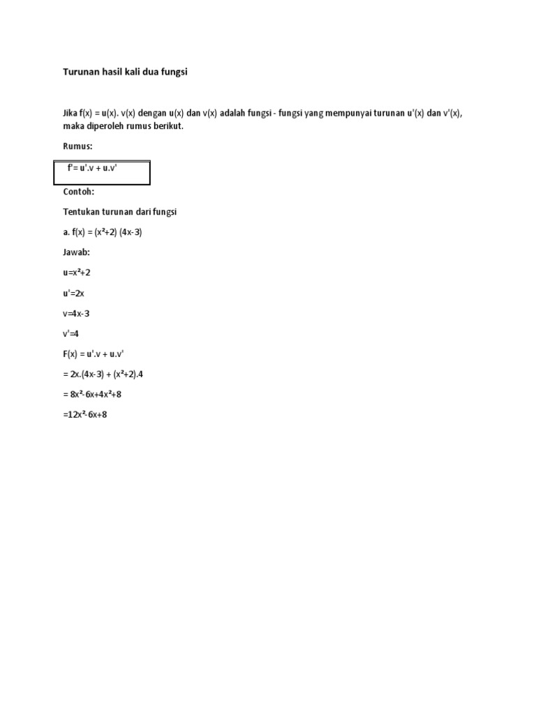 Turunan Hasil Kali Dua Fungsi | PDF