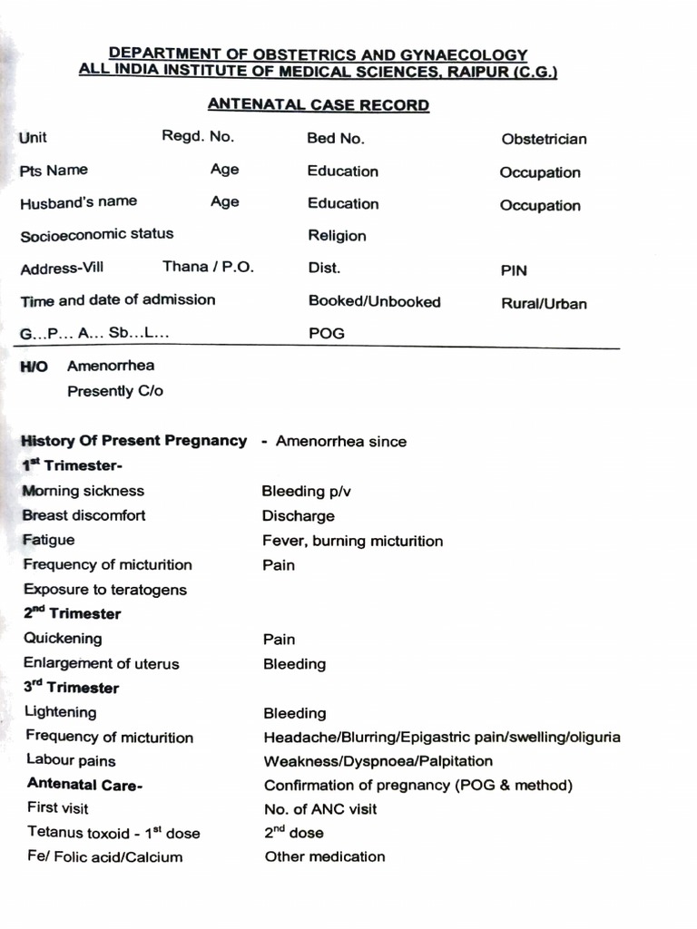 Obs History Taking Format Original | PDF Obs History Taking Format Original | PDF