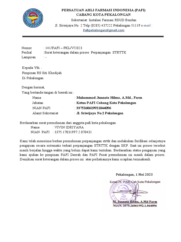 Surat Keterangan Proses Strttk-1 | PDF