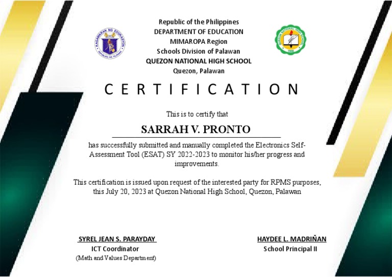 ESAT Certificate | PDF