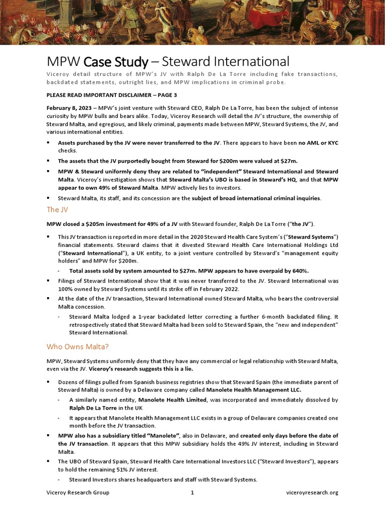 MPW-Steward JV: Fraud and Corruption Exposed | PDF | Investing | Business