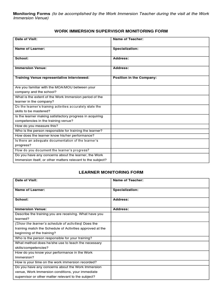 Monitoring Form Part 1 | PDF | Learning | Change