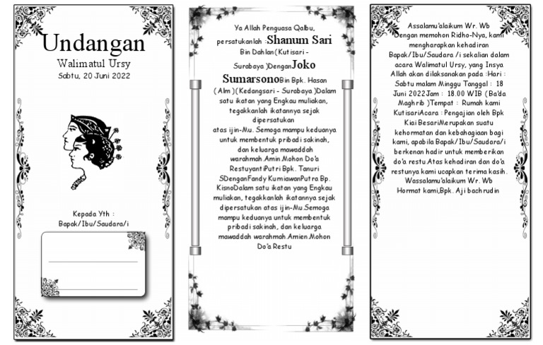 Undangan Walimatul Ursy Lipat 3 Doc 2-Kanalmu | PDF