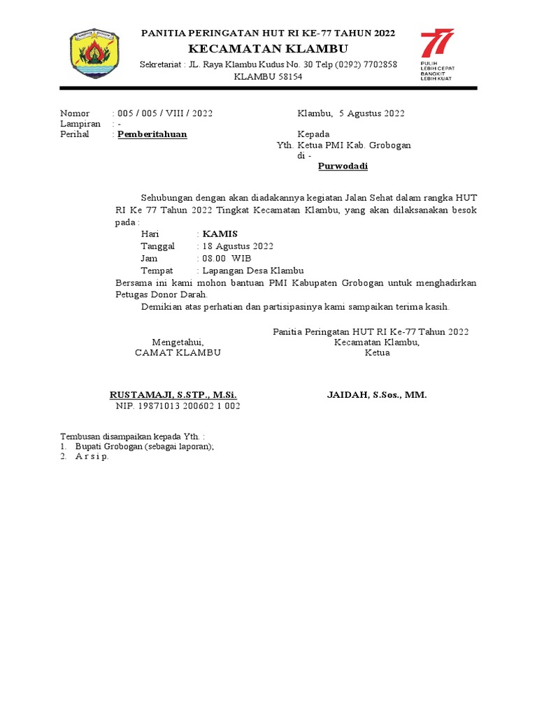 Surat PMI 2022 HUT RI | PDF