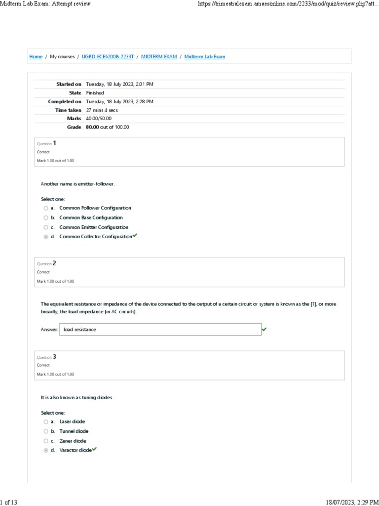 ECE Midterm Lab Exam Results | PDF