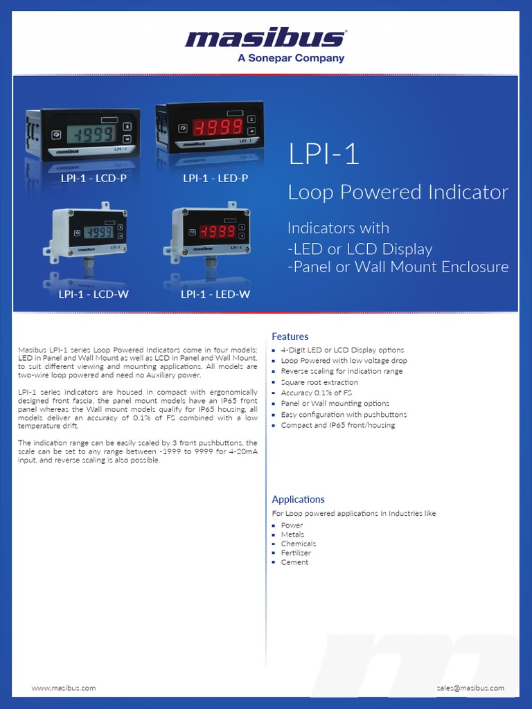 Masibus LPI-1 - R1F - 0214 - Loop Powered Indicators | PDF | Electromagnetism | Physical Sciences