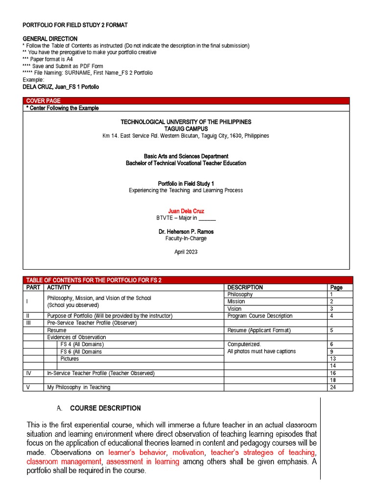 001 - FS 1 Eportfolio Guidelines | PDF