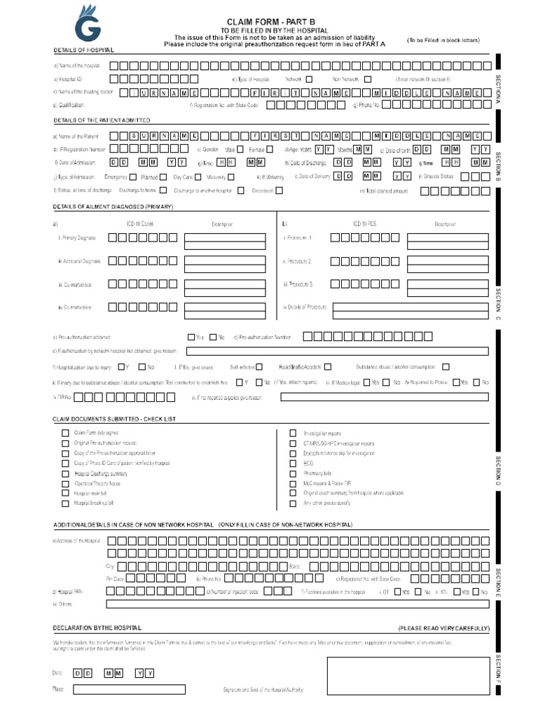 GHPL Hospital Form - Part - B | PDF