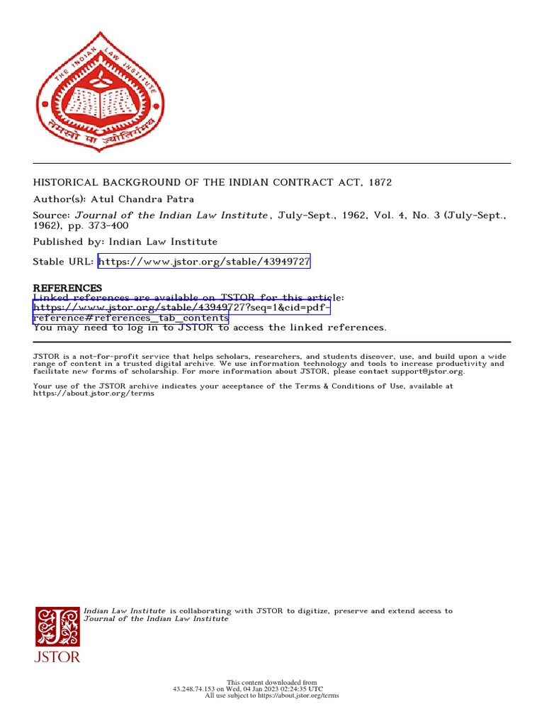 Historical Context of Indian Contract Act | PDF | Government | Justice
