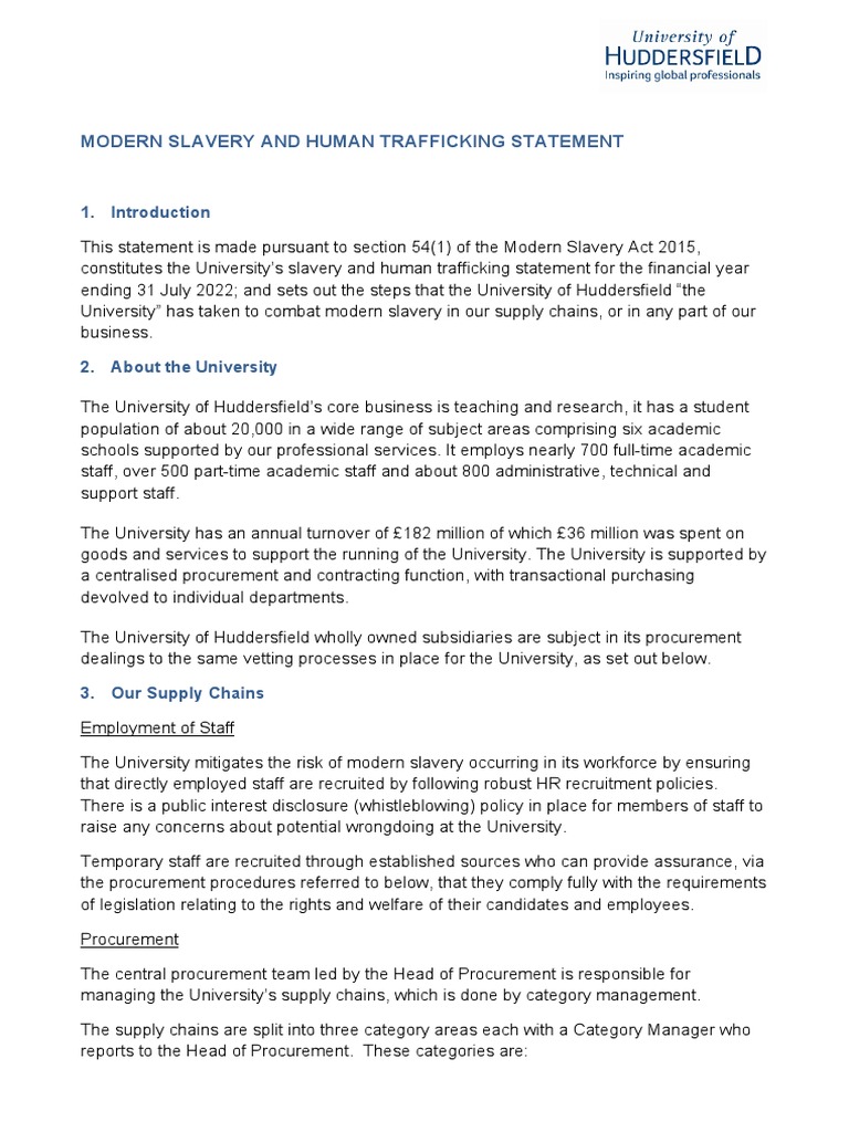 Modern Slavery and Human Trafficking Statement | PDF | Supply Chain ...