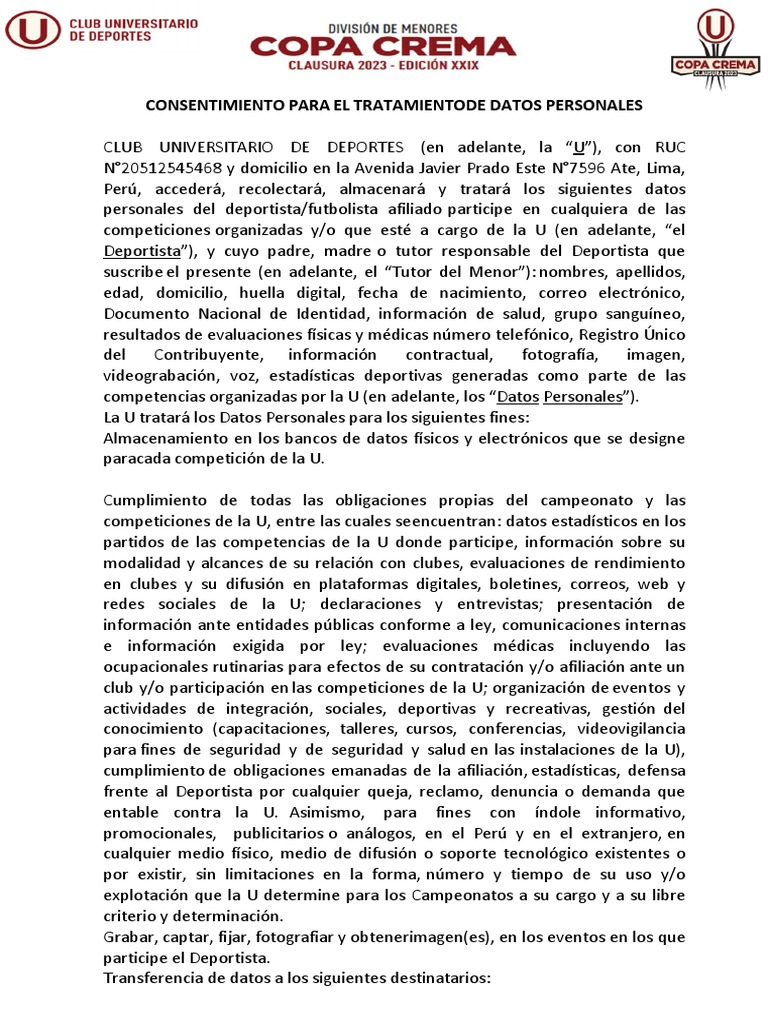 Consentimiento para El Tratamiento de Datos Personales | PDF | Justicia | Crimen y violencia