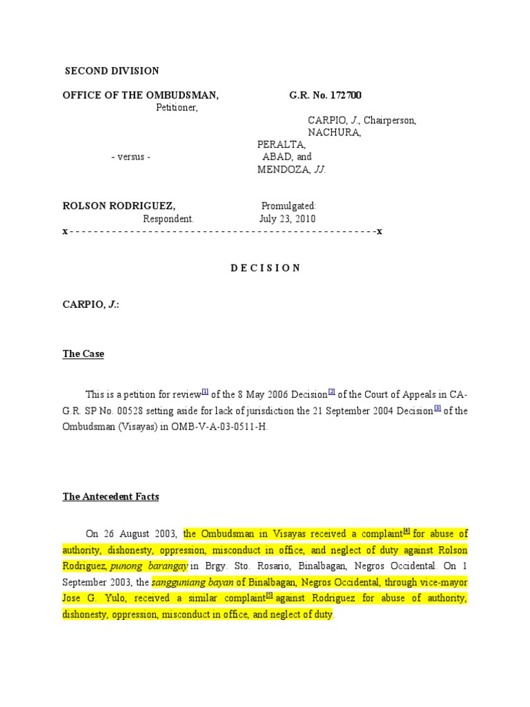 Jurisdiction of Ombudsman and SP Over Brgy. Officials | PDF | Complaint ...