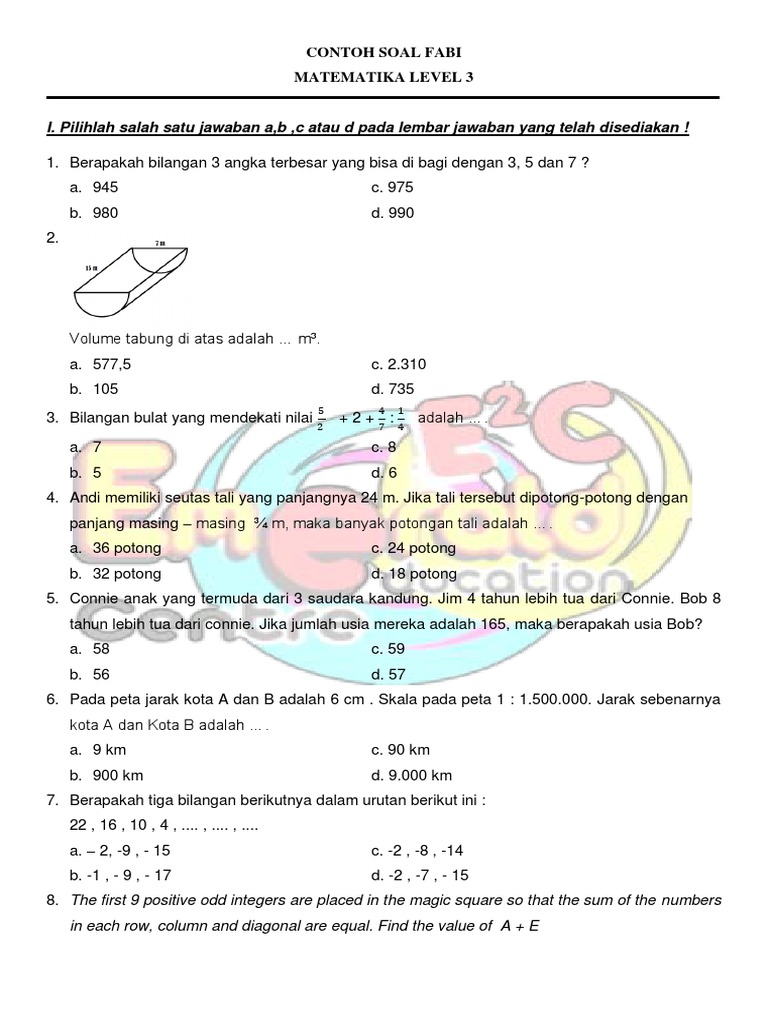 Contoh Soal Matematika Level 3 | PDF | Metode & Bahan Ajar