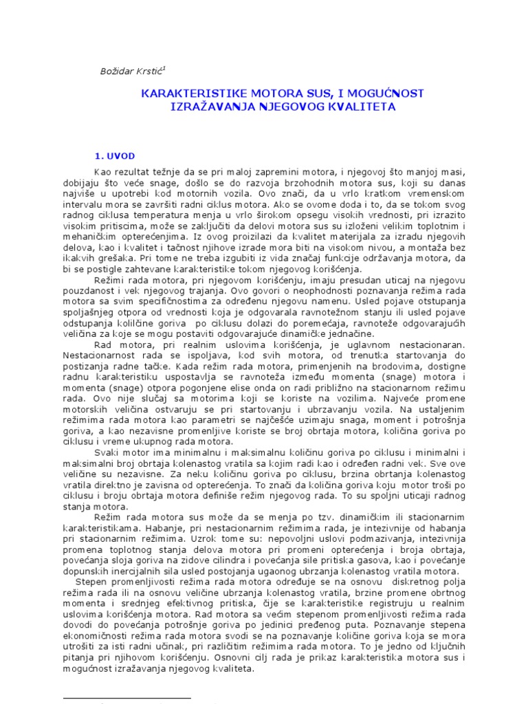 Karakteristike Motora Sus I Mogucnost Izrazavanja Njegovog Kvaliteta | PDF