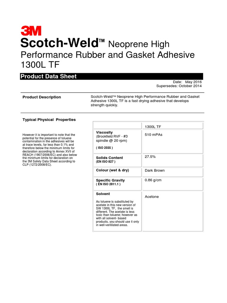 Scotch-Weld Neoprene High Performance Rubber and Gasket Adhesive 1300L TF | PDF | Adhesive ...