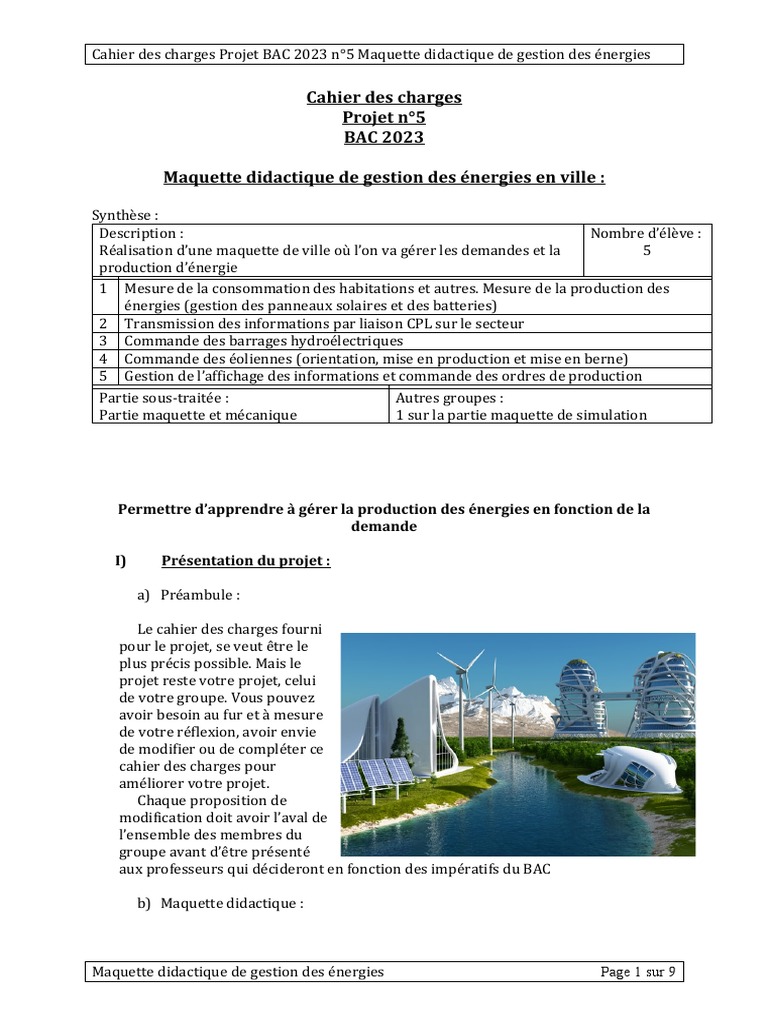 Cahier Des Charges Projet BAC 2023-5 | PDF