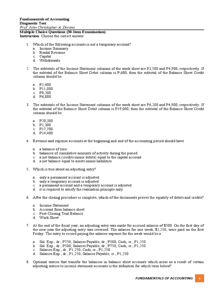 FAR Test on Accounting Fundamentals | PDF | Financial Accounting ...
