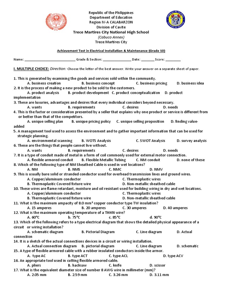 Grade 10 EIM Achievement Test | PDF