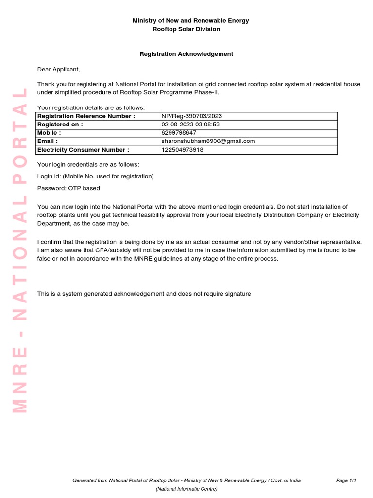 Registration Acknowledgement | PDF