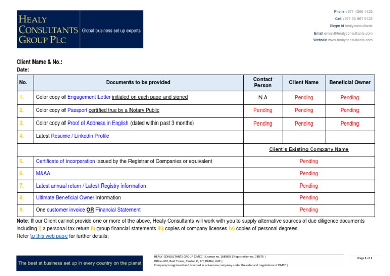 Due Diligence Checklist MRC | PDF