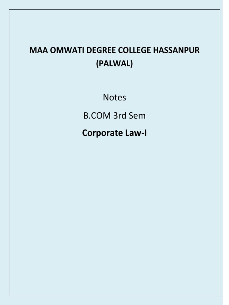 B.Com 3rd Sem Corporate Law Notes | PDF