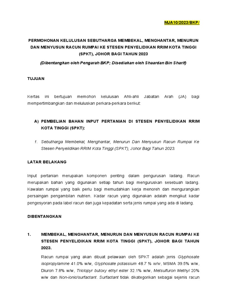 Kertas Mja - Urusan Perolehan Racun SPKT | PDF