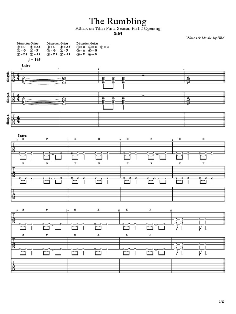 SiM - The Rumbling (Full Version) | PDF | Songs