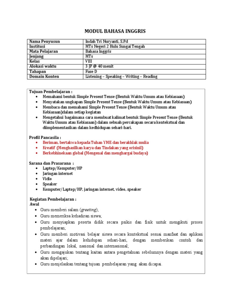 Modul Simple Present Tense | PDF
