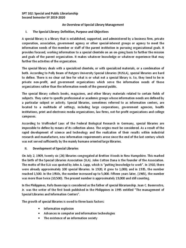 Overview of Special Library Management | PDF | Libraries