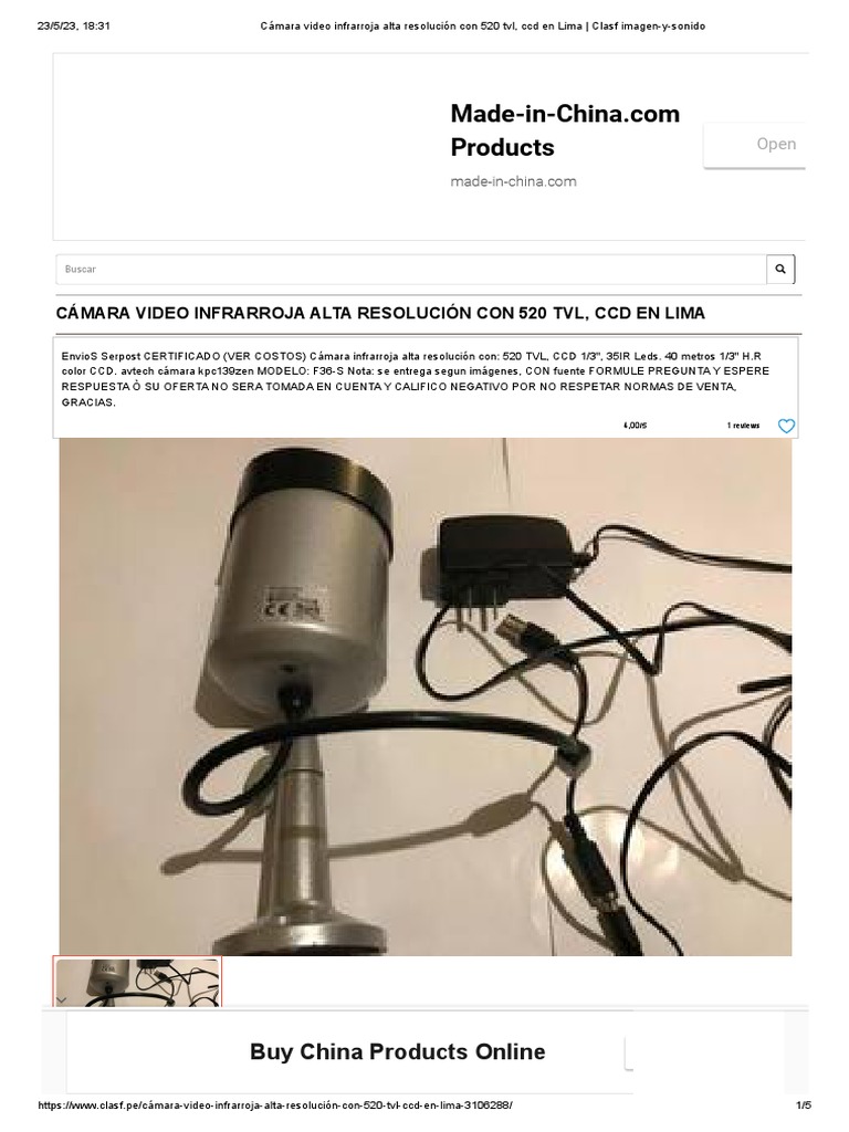 Cámara Video Infrarroja Alta Resolución Con 520 TVL, CCD en Lima - Clasf Imagen-Y-Sonido | PDF ...