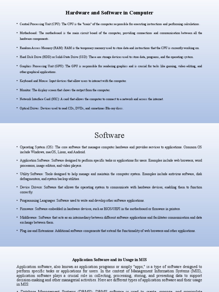 Hardware And Software In Computer Pdf Computer Hardware Operating