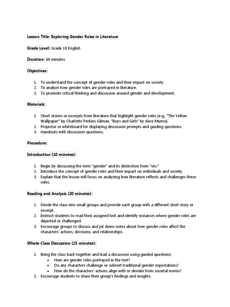 English Lesson Plan | PDF | Gender | Gender Studies